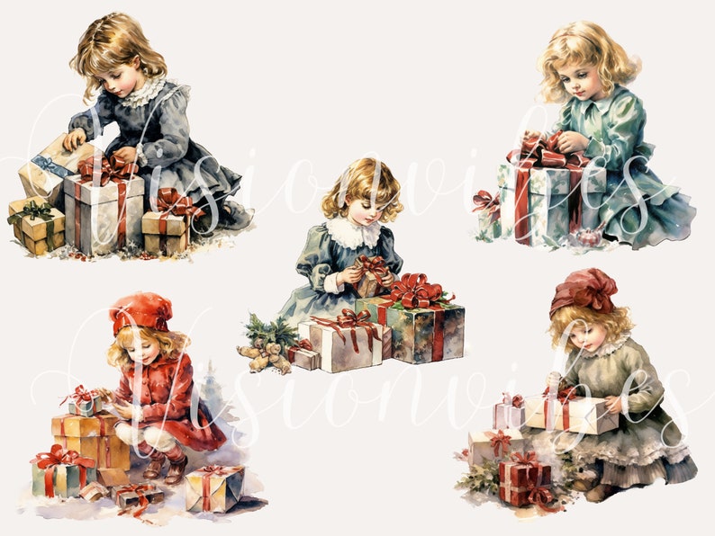 Christmas Clipart Bundle Watercolor Christmas Gift Clipart Vintage ...