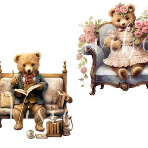 Teddy Bear Nursery Clipart Watercolor Book Lover Clipart Toy Bear Image ...