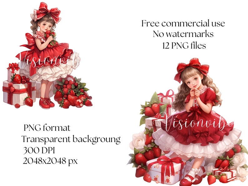 Girl With Strawberry Clipart Bundle Anime Valentine's Day Girl ...