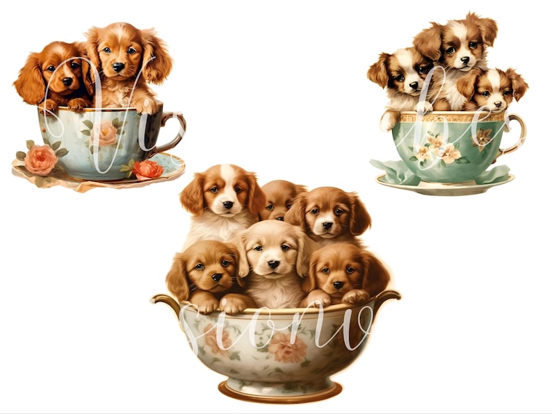Watercolor Puppies in Cup Clipart Bundle, Doglover Clipart, Best Friend ...