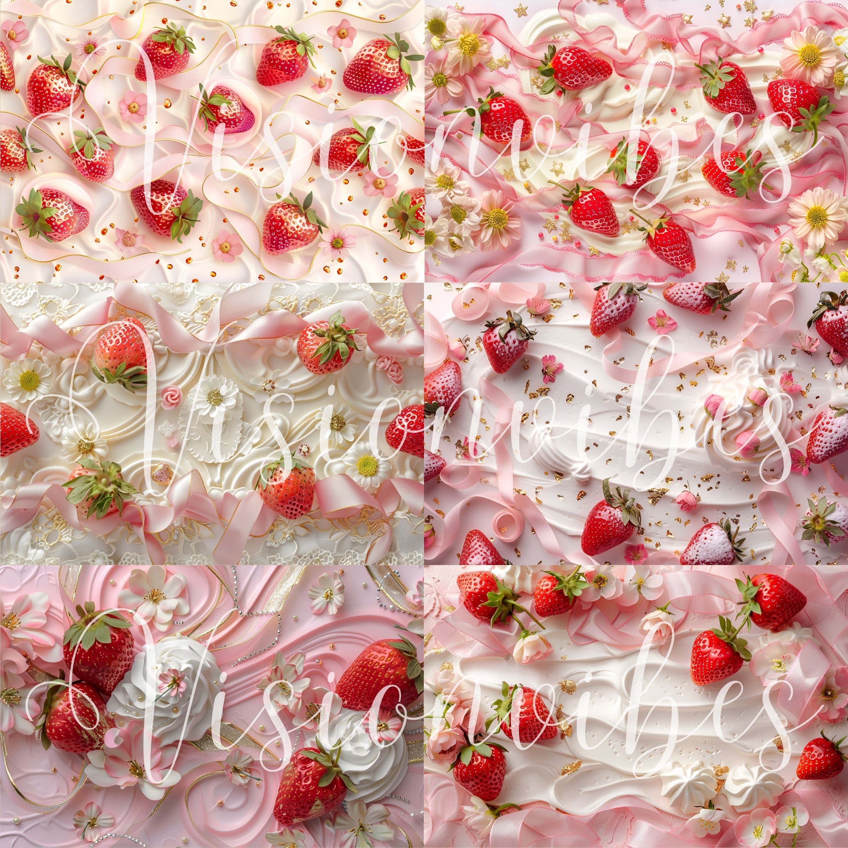 Printable Strawberry Cream Digital Paper, Dreamy Digital Paper, Pastel ...