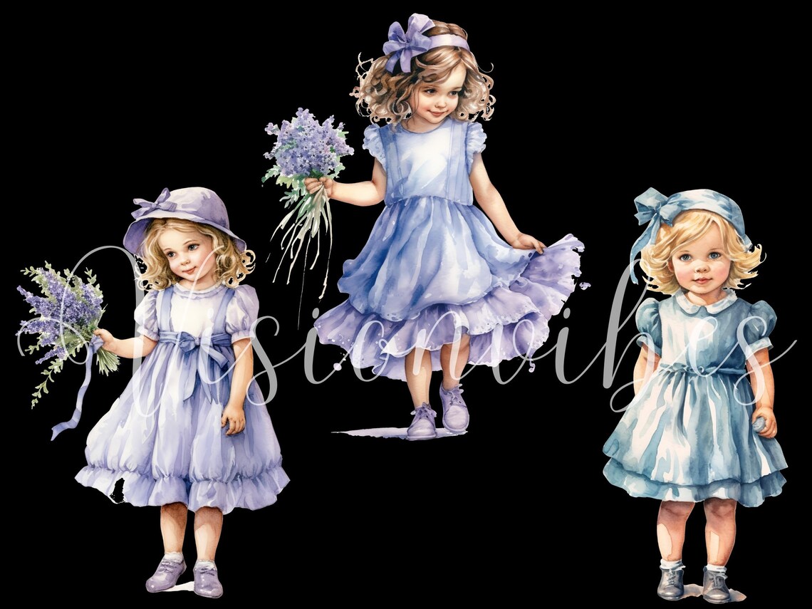 Retro Girl in Blue Dress Clipart Bundle Retro Girl Clipart - Etsy