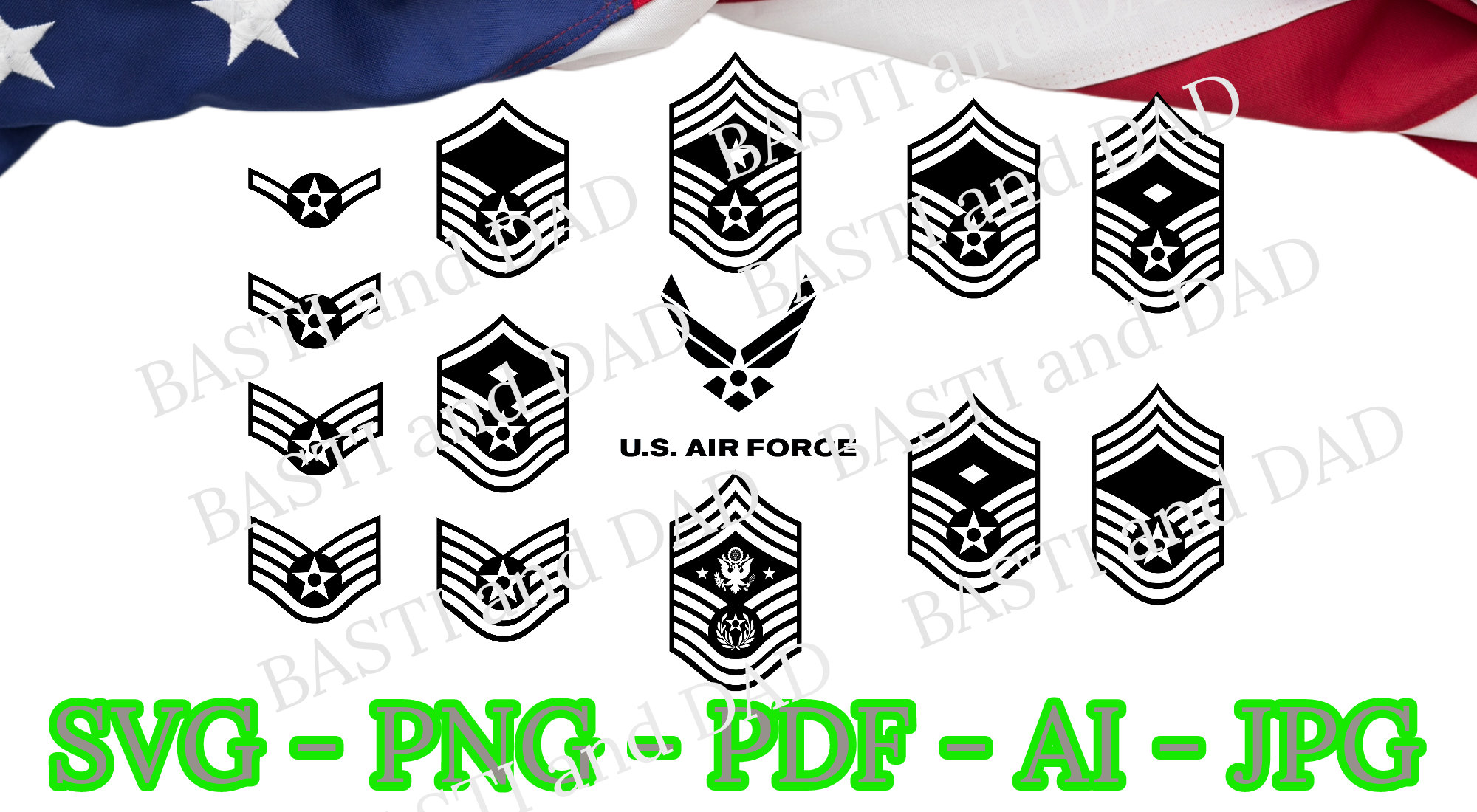 US Air Force Enlisted Ranks Svg, Png, Ai and Jpeg, Digital Download ...