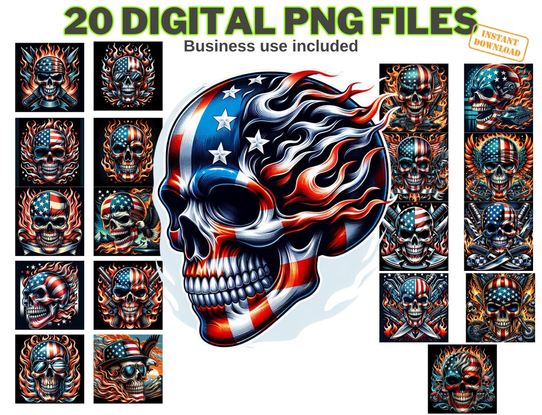 Patriotic US Flag Skulls T Shirt PNG Designs, Biker Flag Sublimation ...