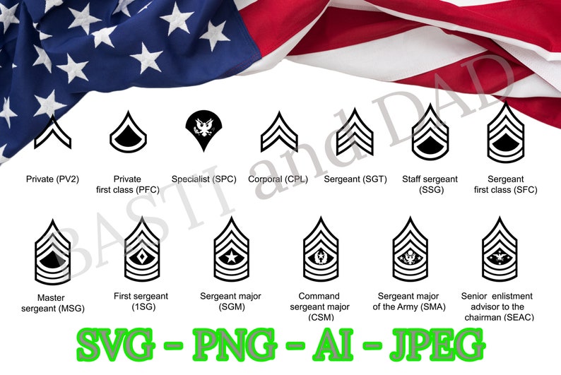 US Army Enlisted and Officer Ranks SVG PNG Ai and Jpeg - Etsy Canada
