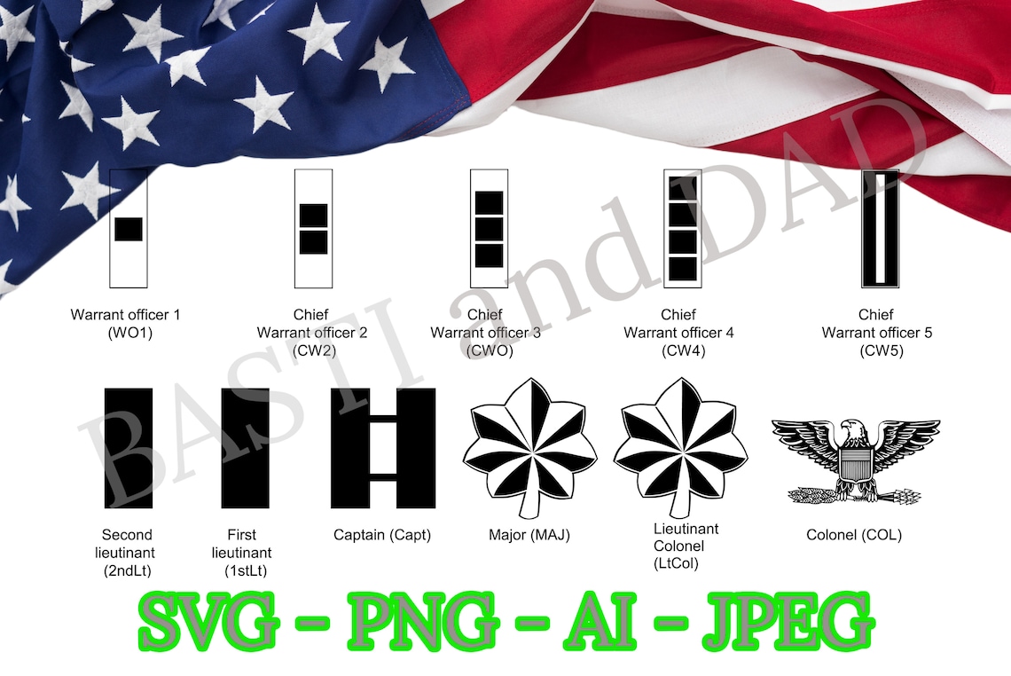US Army Enlisted and Officer Ranks SVG PNG Ai and Jpeg - Etsy UK