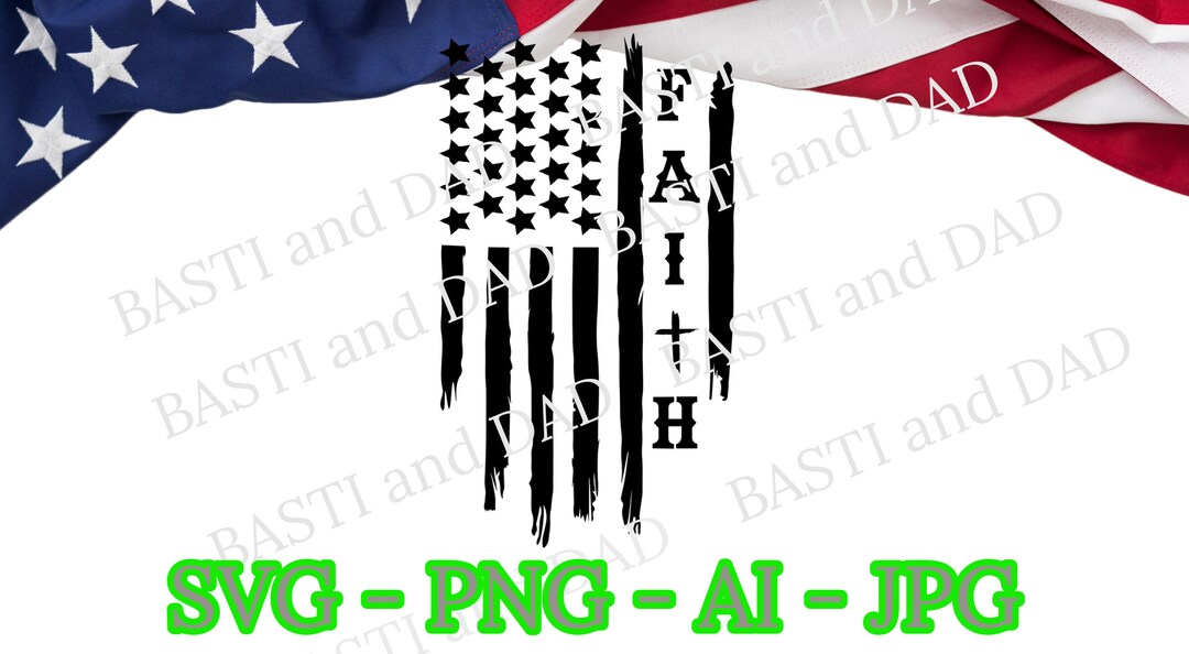 US Flag Distressed With Cross Faith SVG, PNG, Ai and Jpeg, Patriotic ...