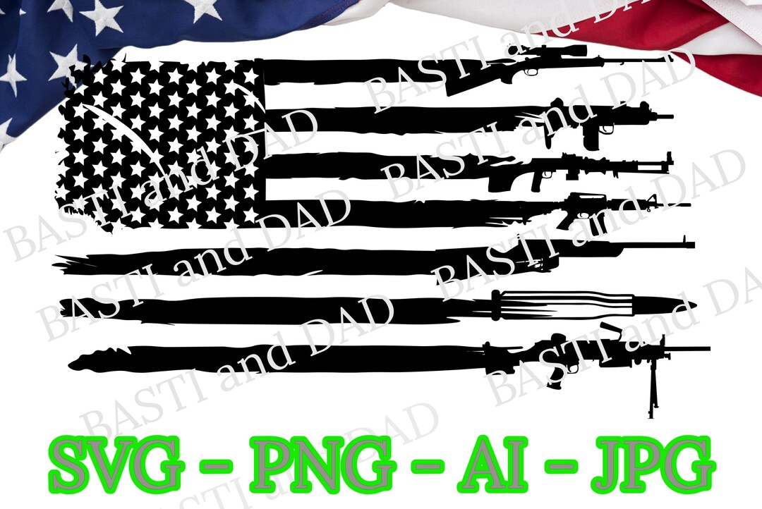 2nd Amendment US Flag SVG, Png, Ai and Jpeg, USA Patriotic Flag With Ammo and Guns, American ...