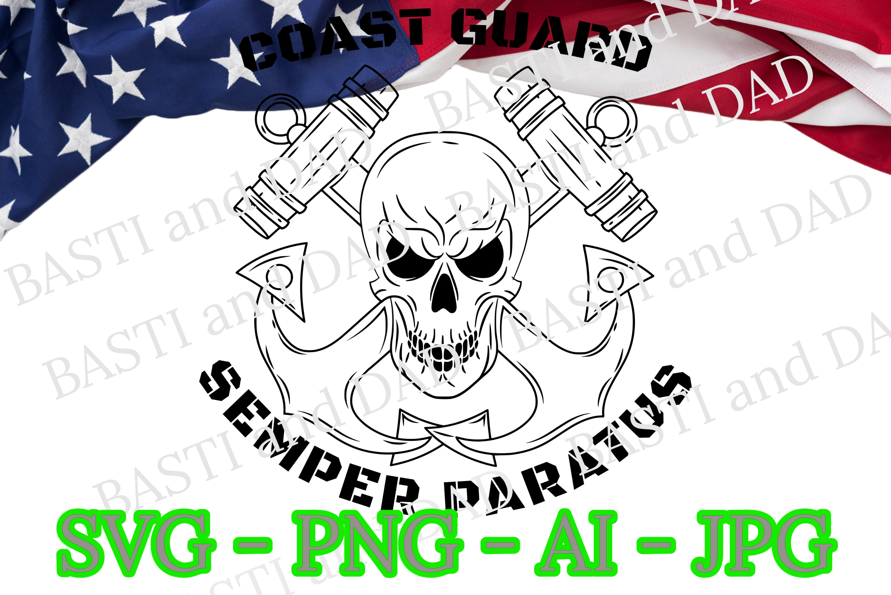US Coast Guard Cross Anchor and Skull Logo Svg, Semper Paratus Vet SVG ...