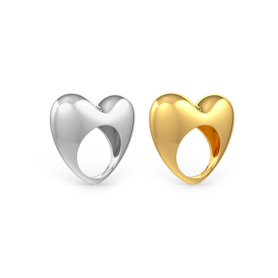 Heart Shaped Ring|chrome Heart Ring|statement Heart Ring|chunky Ring ...