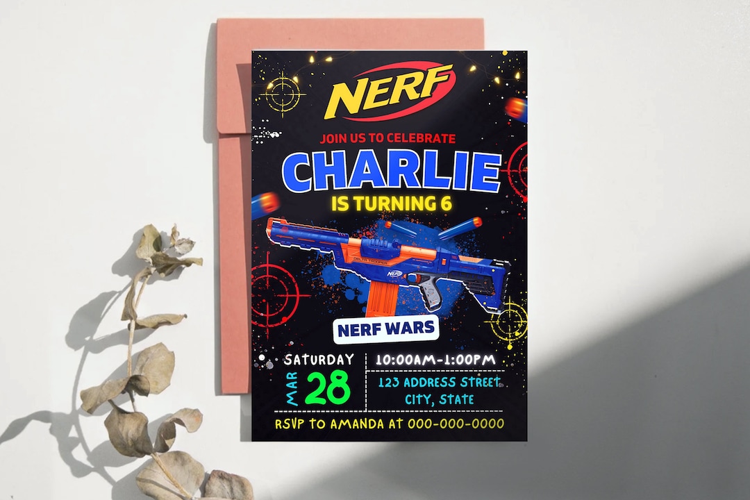 Personalize Nerf Birthday Invitation Nerf Party Invitation - Etsy