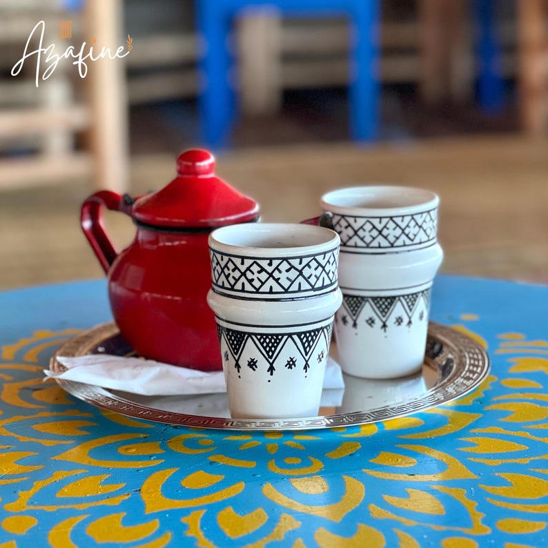 Set of 6 Handmade Cups - Moroccan Handmade Tea Cups - Artisanal Pottery ...