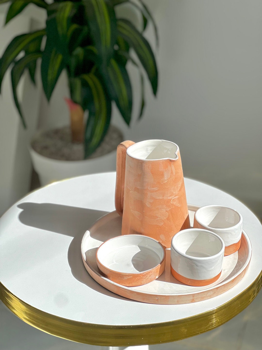 Handmade Ceramic Pitcher SET, Moroccan Pottery Crafts, Pottery Pitcher ...