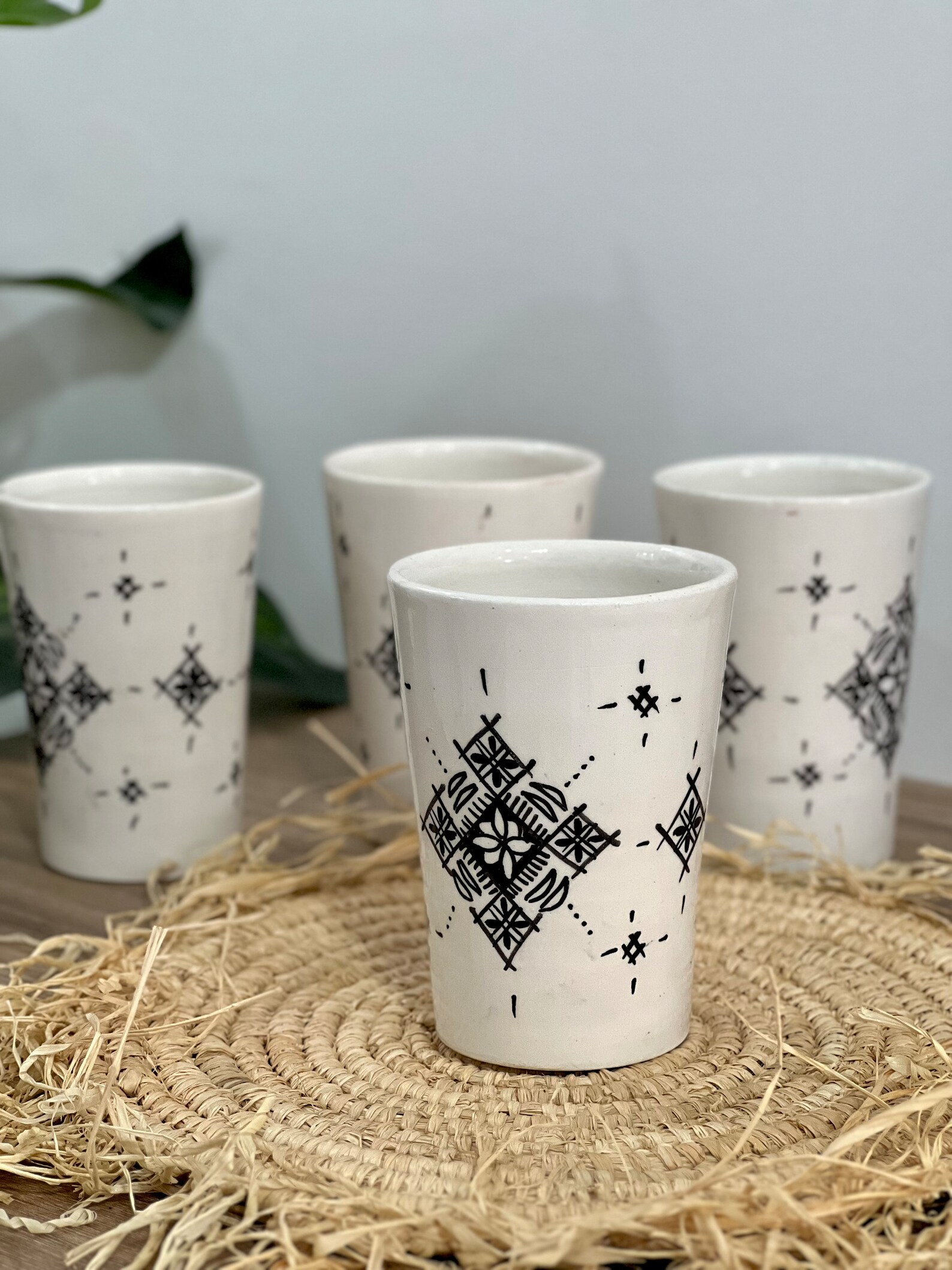 Set of 4 Moroccan Handmade Ceramic Pottery Mug, Mugs With Moroccan ...