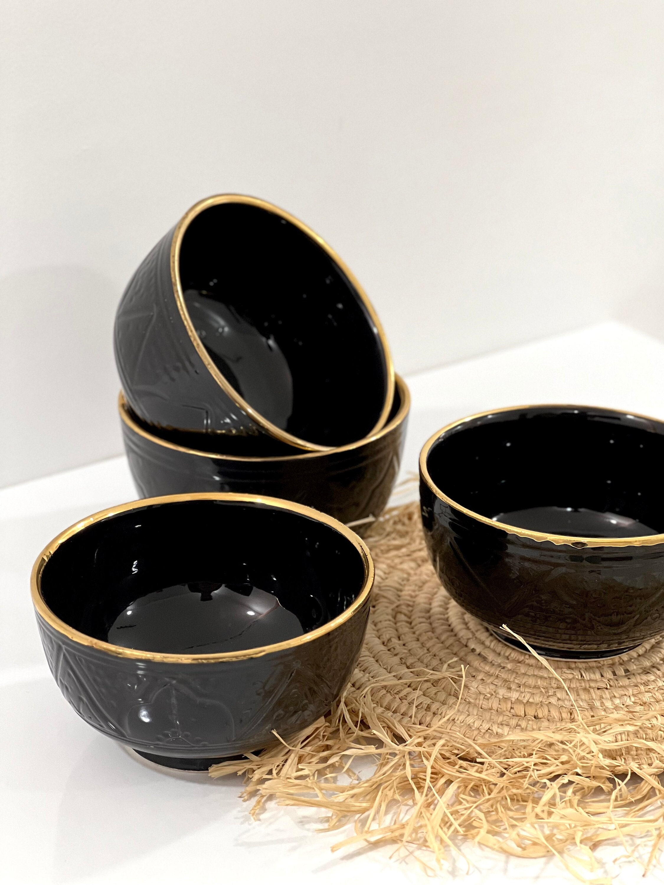 Set of 4 Ceramic Handmade Bowls Edged With 14K Gold Moroccan Handmade ...