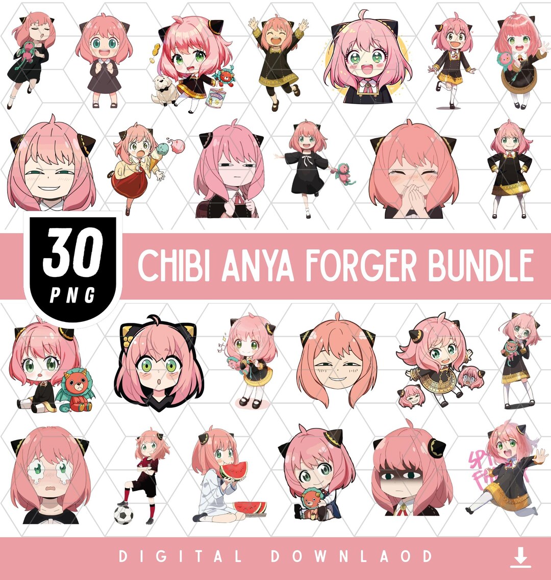 30 Chibi Anya Forger PNG Bundle, Spy X Family Anime Clipart Cute Anya ...