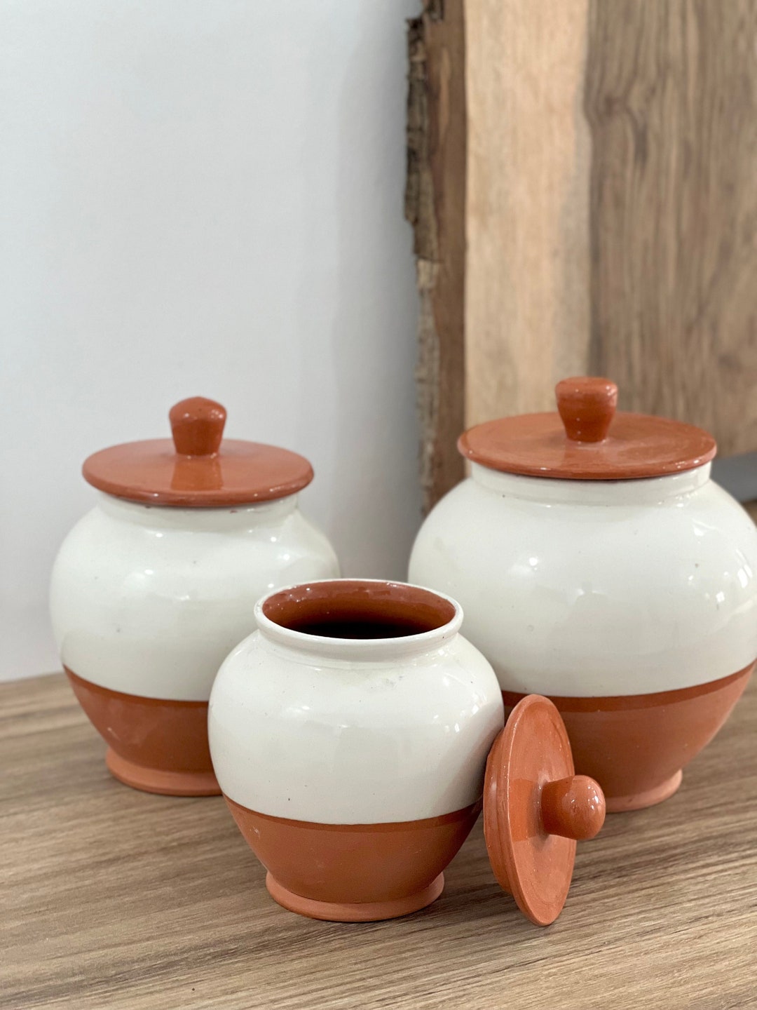 Handcrafted Pottery Kitchen Canisters, Set of 3 Elegant Storage Jars ...