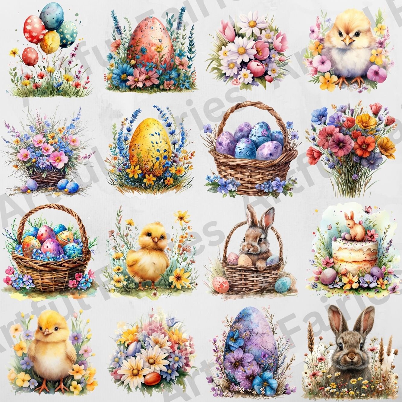 Watercolor Easter Bundle Clipart Spring Bundle Cute Baby Animals PNG ...