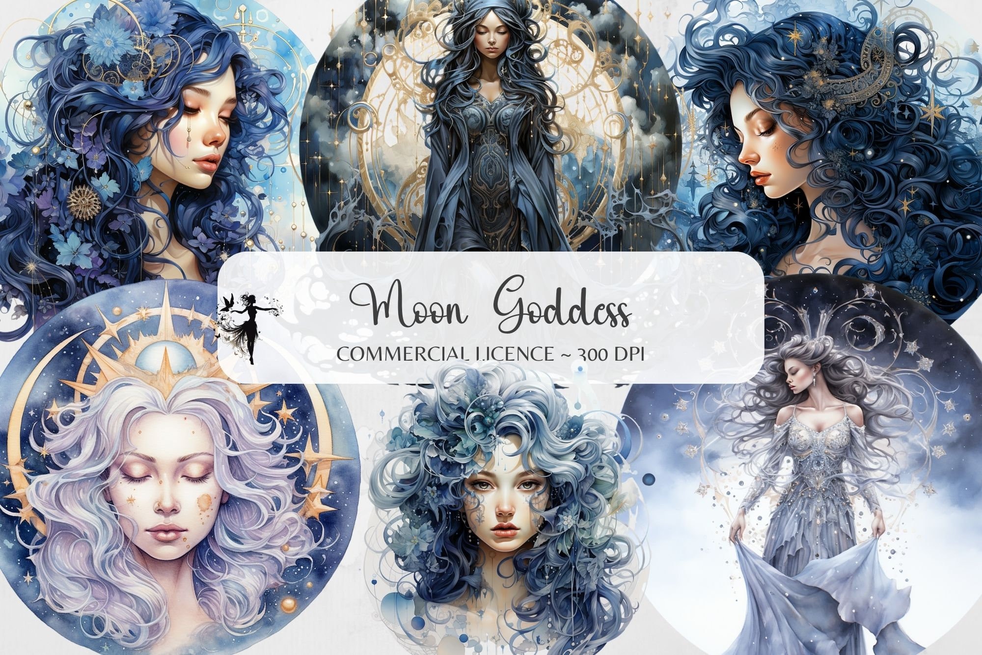 Moon Goddess Clipart Celestial Witchy PNG Galaxy Ephemera Zodiac Stars ...