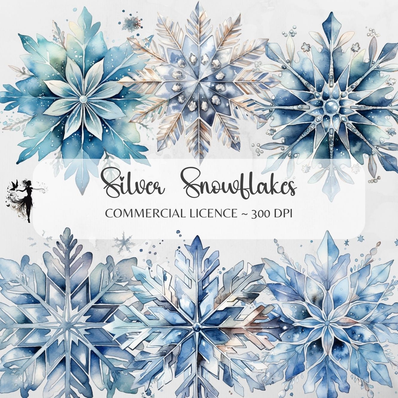 Silver Snowflake PNG Watercolor Snowflake Clipart Snowflakes - Etsy