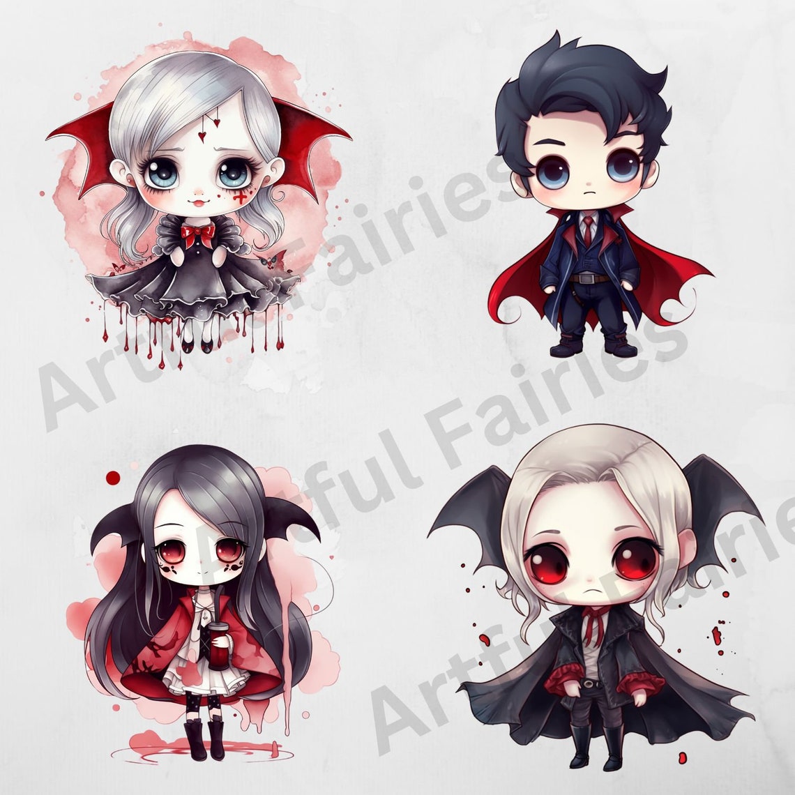 Cute Chibi Vampires Chibi Clipart Halloween Clipart Gothic Clipart ...