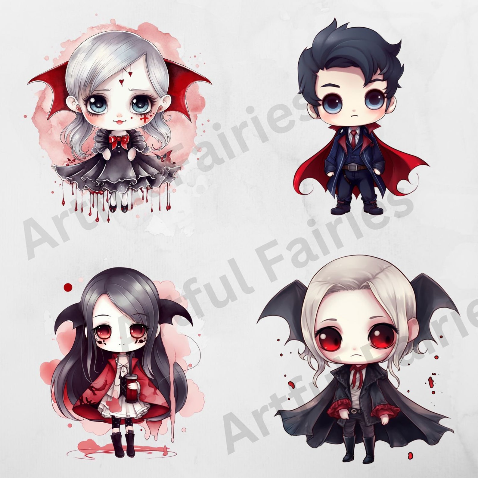 Cute Chibi Vampires Chibi Clipart Halloween Clipart Gothic Clipart ...
