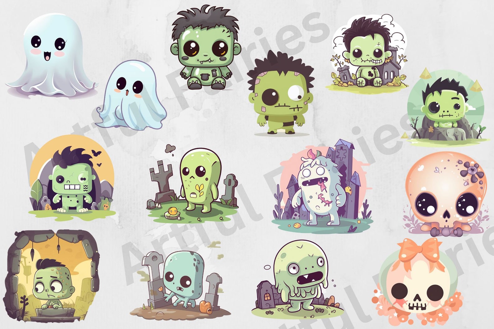 Kawaii Halloween Clipart Cute Halloween PNG Chibi Clipart - Etsy