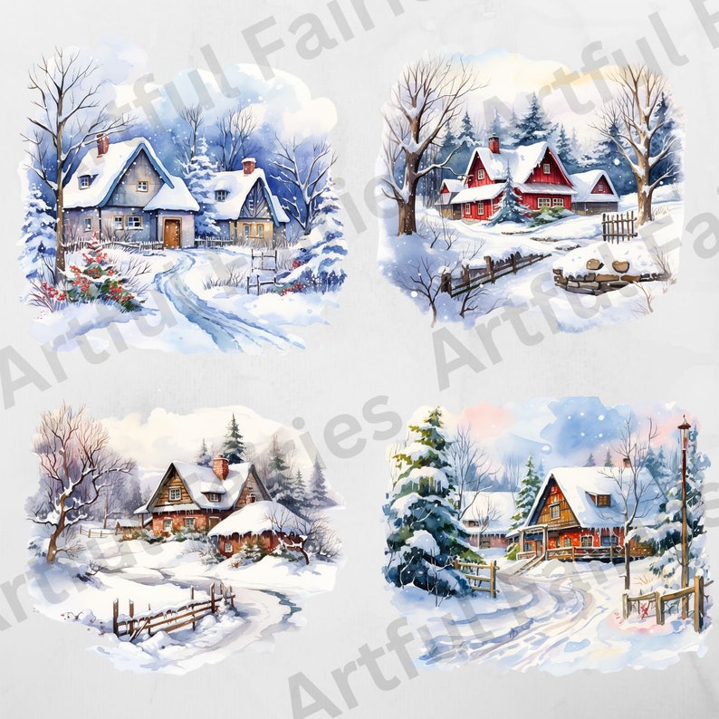 Snow Scene Clipart Christmas Scene PNG Christmas Printable Winter ...