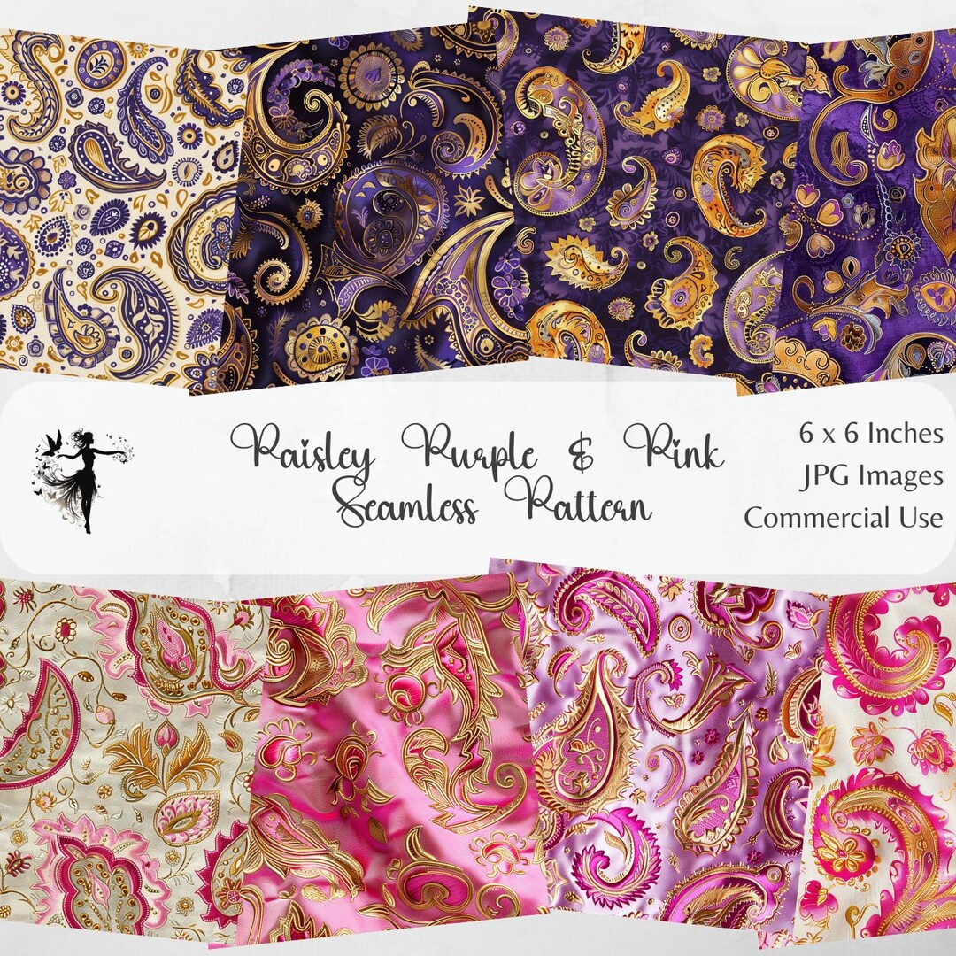Paisley Seamless Pattern Digital Paper Background Pink Purple Printable ...