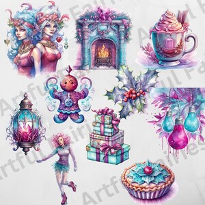 Pastel Christmas Clipart Bundle Watercolor Pink Christmas PNG Pastel ...