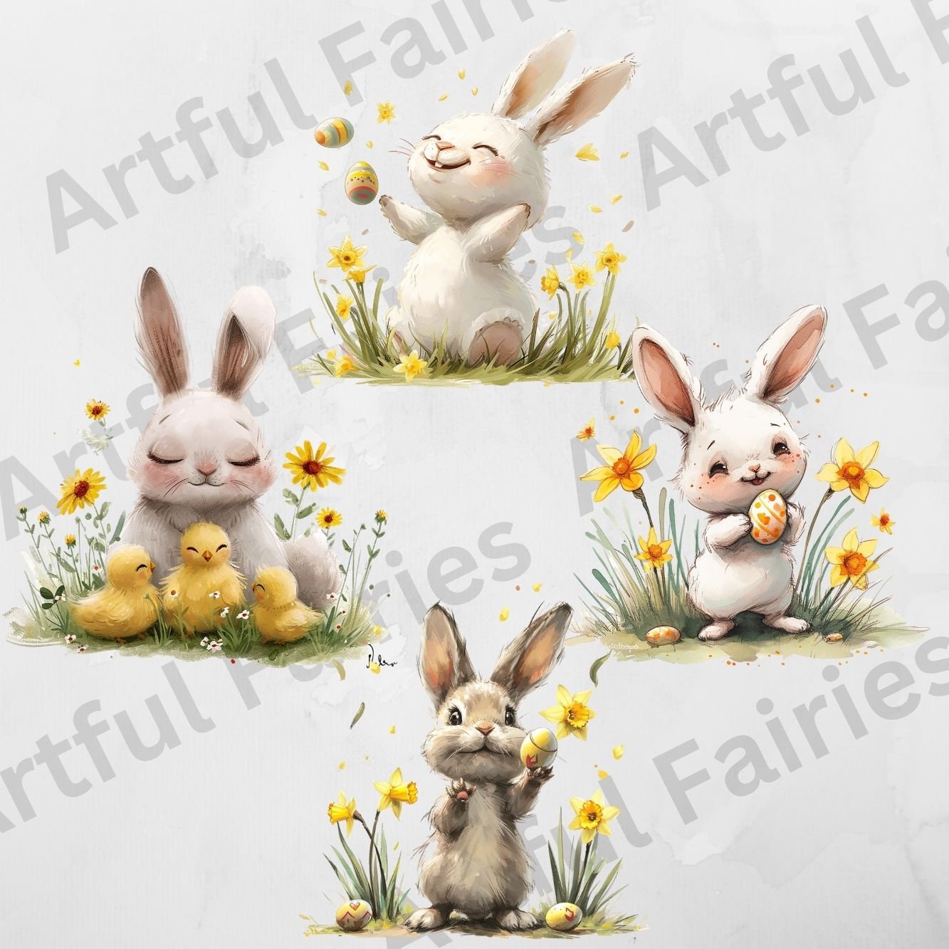 Watercolor Easter Bunny Clipart Bundle Cute Baby Bunny PNG Chick Easter ...