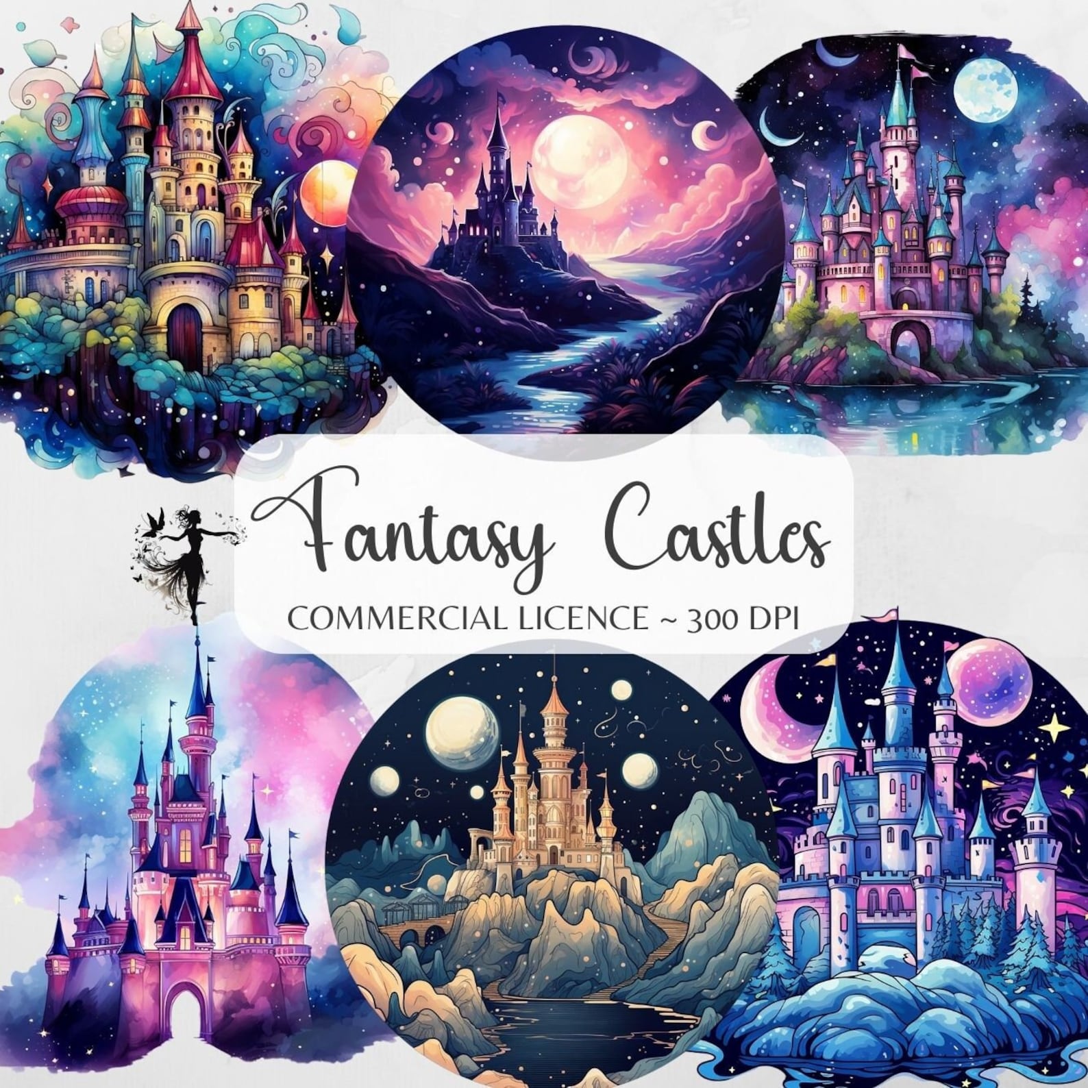 Fantasy Castle Clipart Fantasy Clipart Castle in the Sky - Etsy