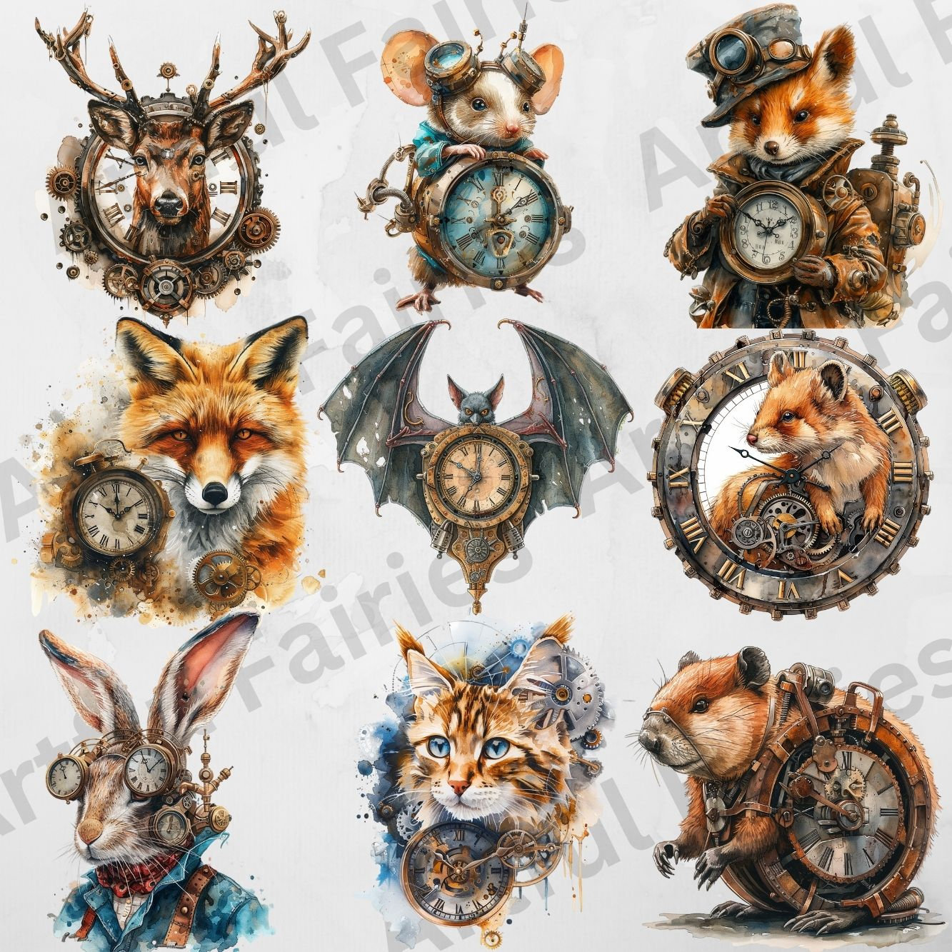 Steampunk Clipart Woodland Animals PNG Steampunk Ephemera Junk Journal ...