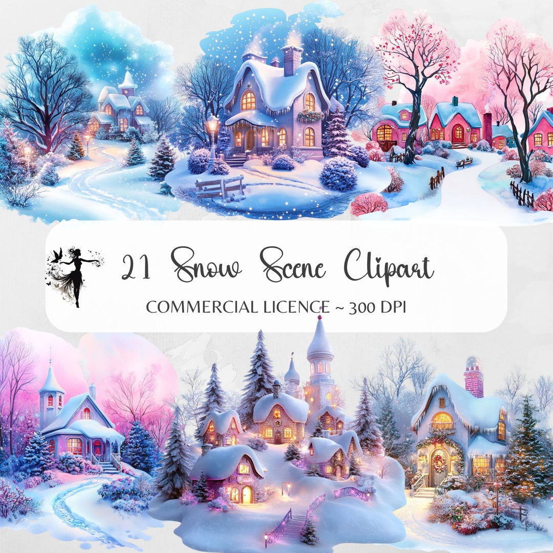 Snow Scene Clipart Christmas Scene PNG Village Printable Town Winter ...