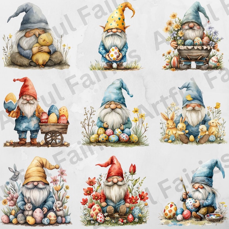 Watercolor Easter Gnome Clipart Bundle Easter Gnomes PNG Chick Easter ...