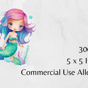 Watercolor Chibi Mermaid Clipart Set Kawaii Clipart Chibi Clipart DIY ...