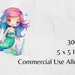 Watercolor Chibi Mermaid Clipart Set Kawaii Clipart Chibi Clipart DIY ...