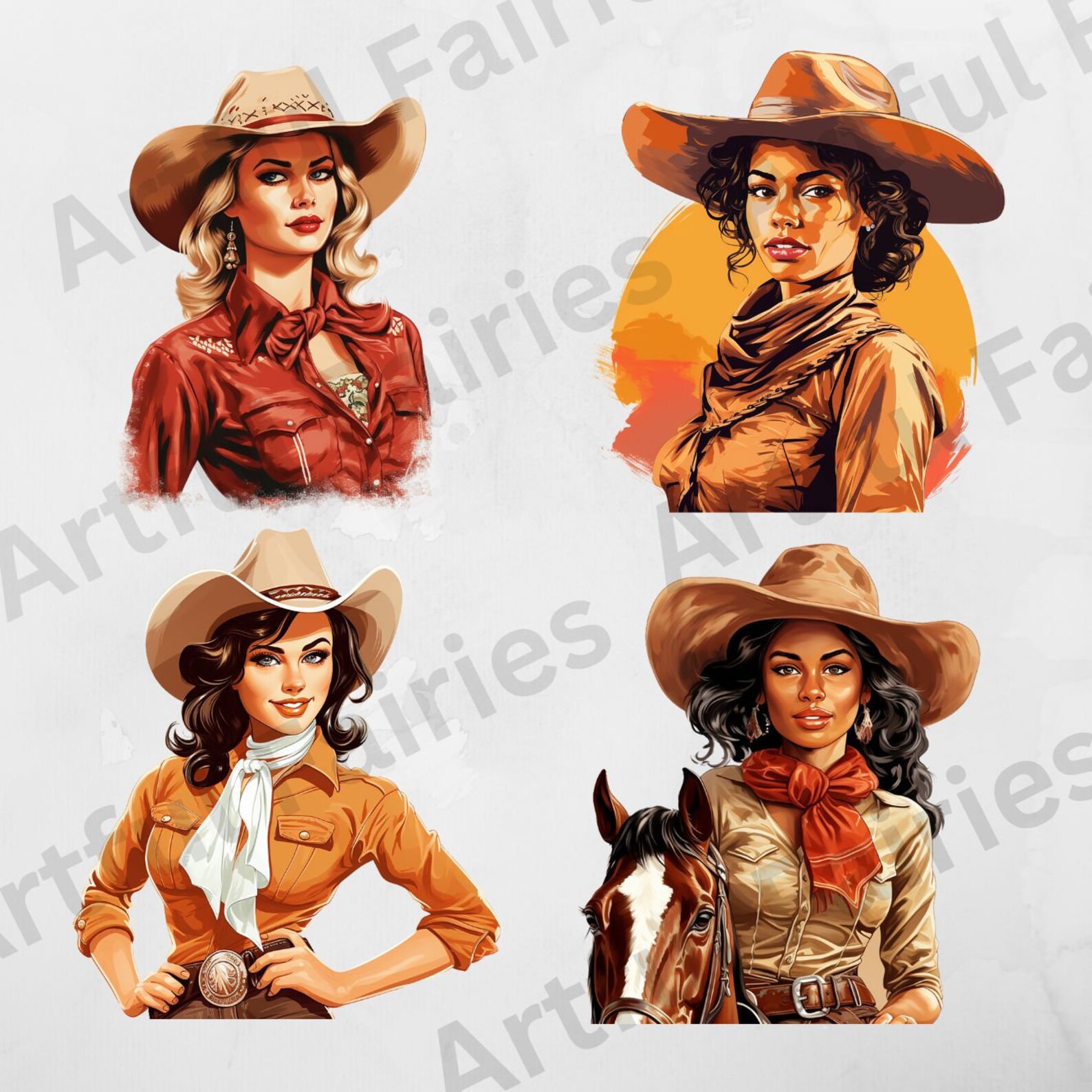 Cowgirl Clipart Western Clipart Cowgirl PNG Retro Clipart Retro PNG ...