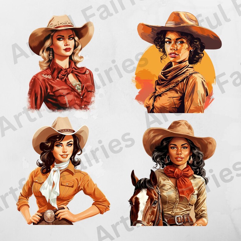 Cowgirl Clipart Western Clipart Cowgirl PNG Retro Clipart Retro PNG ...