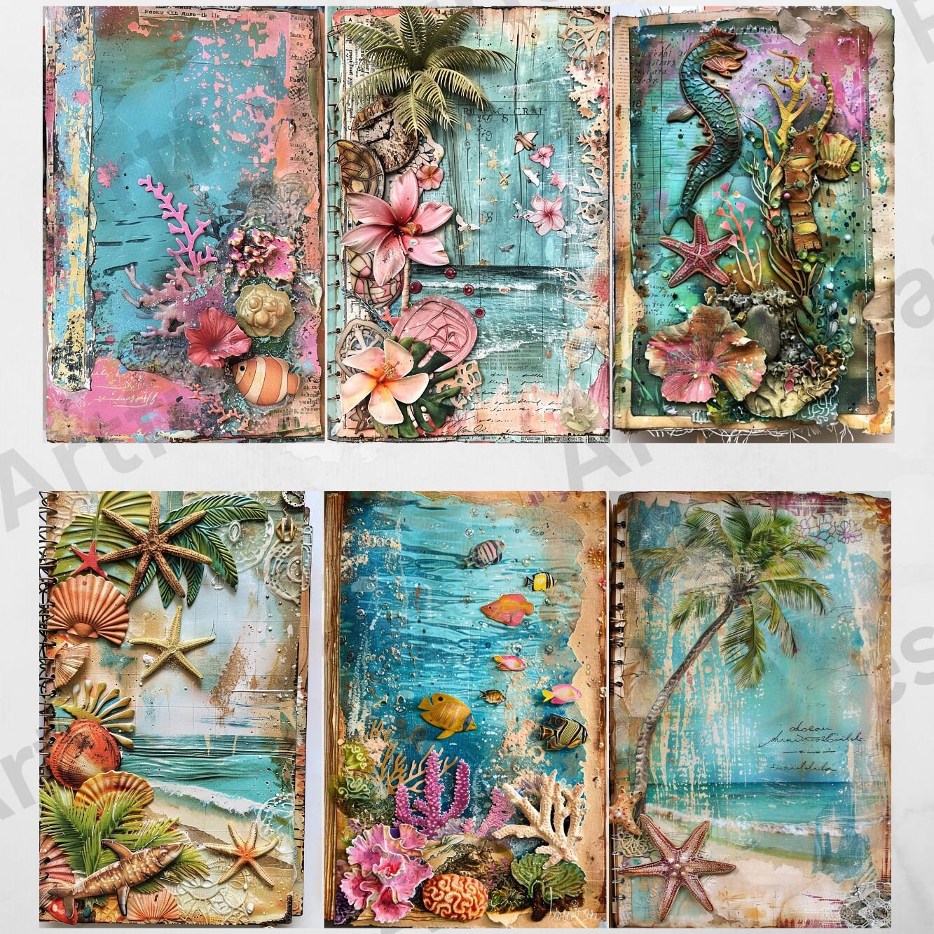Summer Beach Junk Journal Pages Printable Kits Digital Scrapbook Paper ...