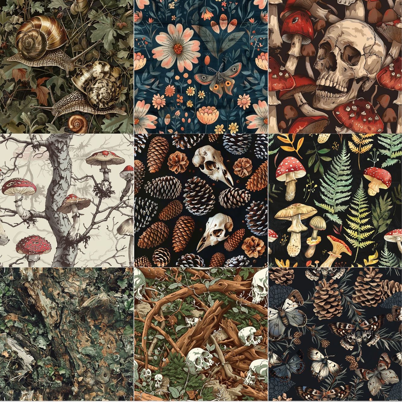 Goblincore Seamless Pattern Digital Paper Backgrounds Forest Witchy ...