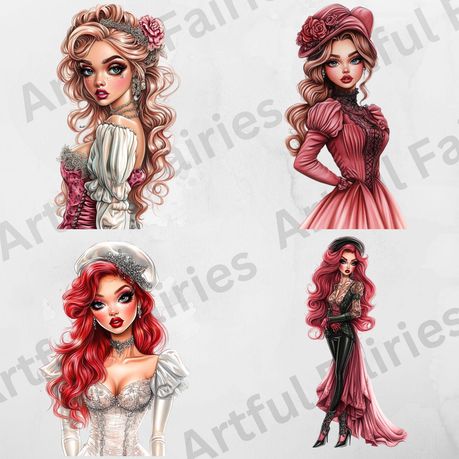 Victorian Edwardian Girl Chibi Clipart PNG, Fashion Clipart, Vintage ...