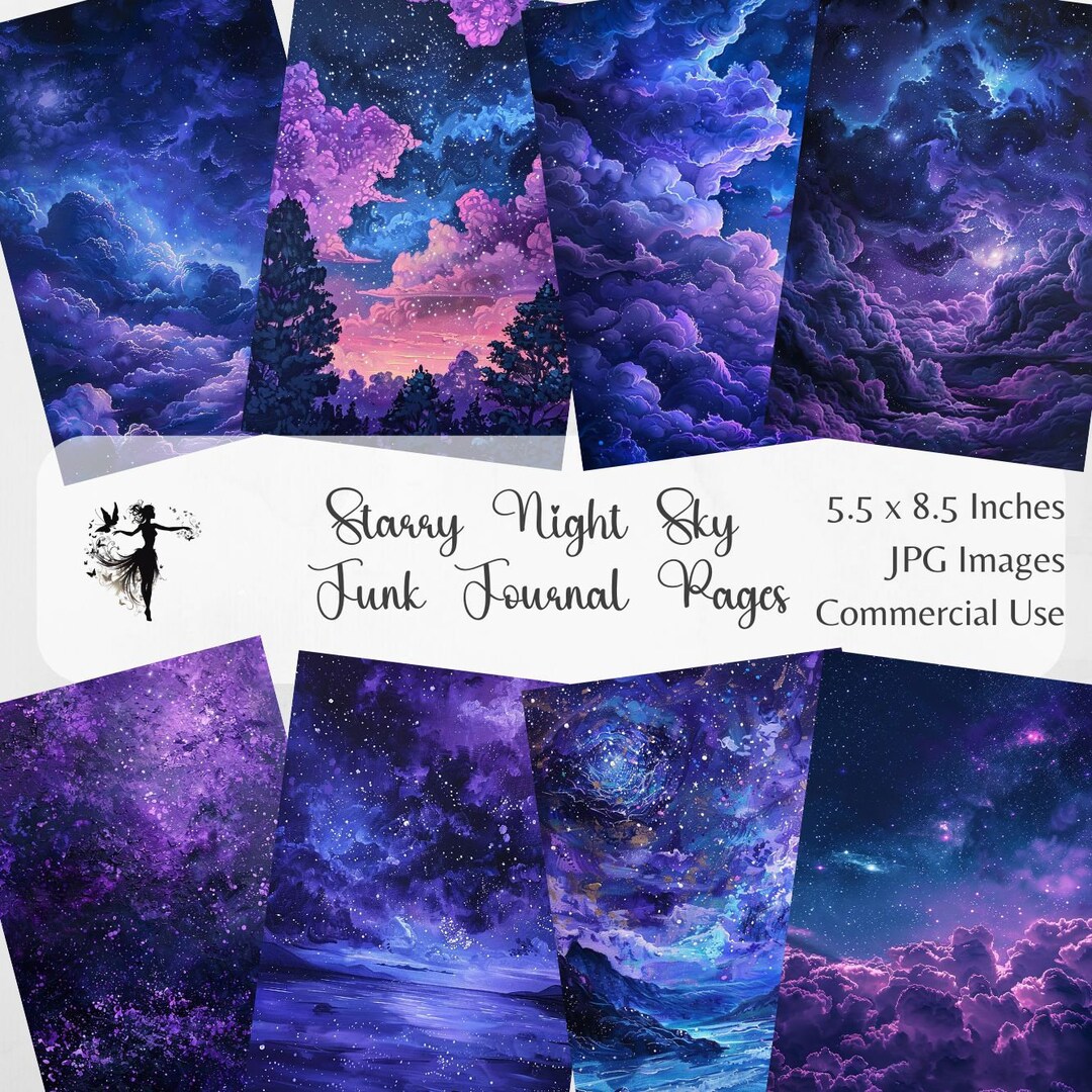 Starry Night Sky Junk Journal Pages Kit Magic Blue Junk Journal Paper ...