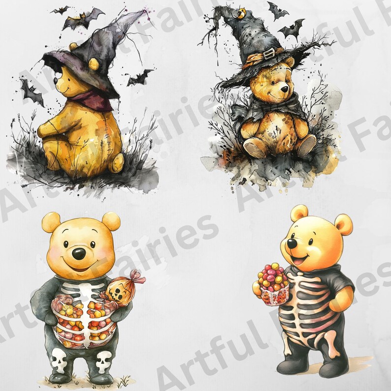 Winnie the Pooh PNG Creepy Cute Halloween Clipart Black Bats PNG Spooky ...