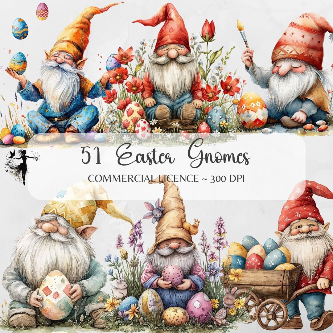 Watercolor Easter Gnome Clipart Bundle Easter Gnomes PNG Chick Easter ...