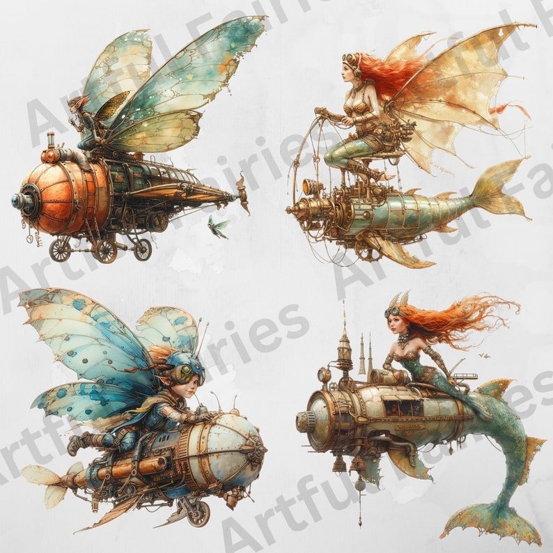 Steampunk Clipart Fantasy Fairy Mermaid Flying Machine Fantasy ...