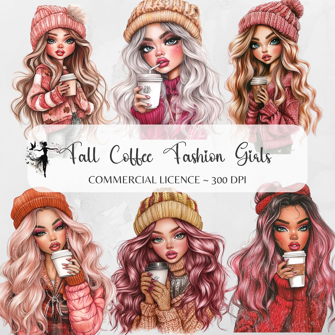 Cute Fall Girl Clipart Bundle Coffee Autumn Fashion Girl Doll Clipart ...