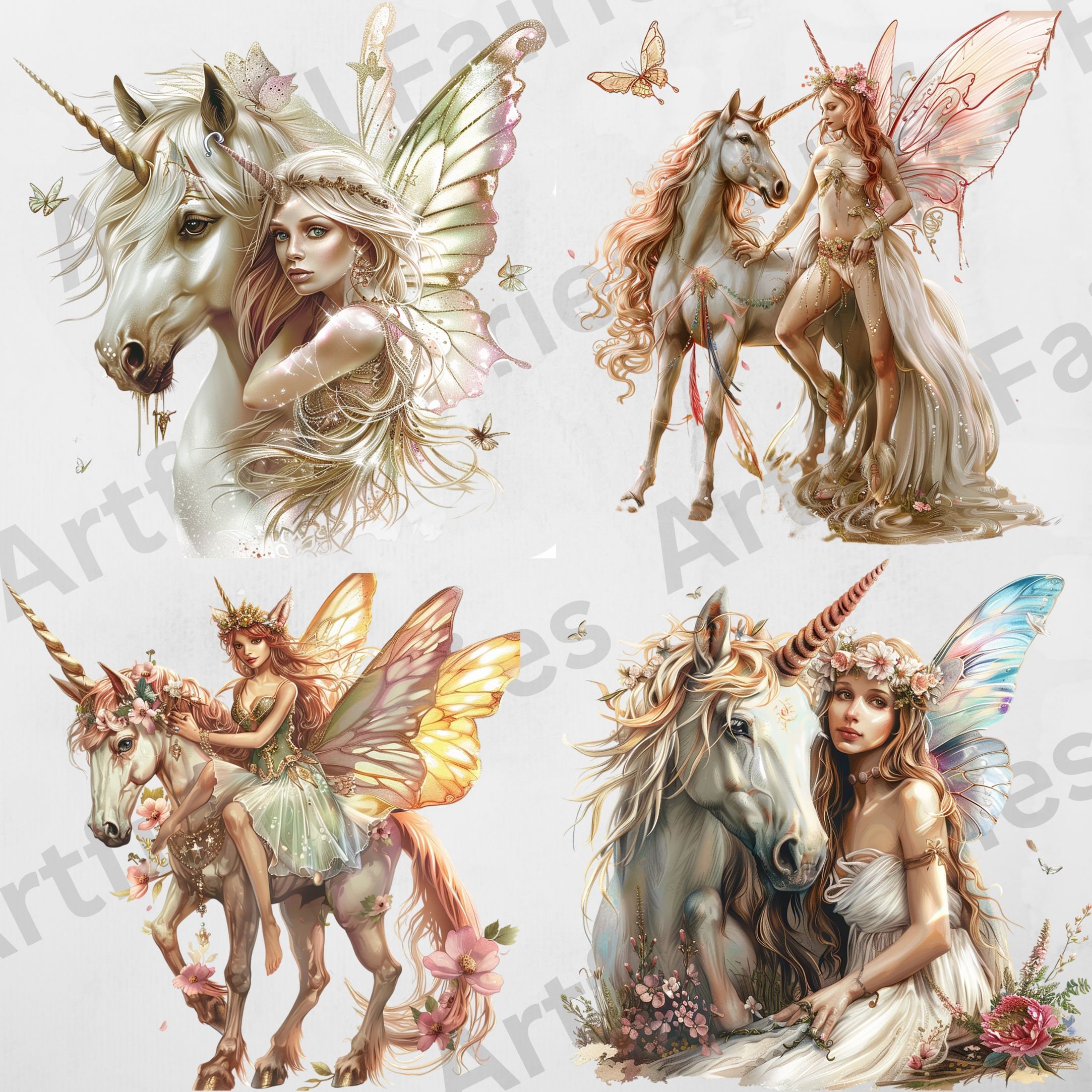 Unicorn Clipart Fairy PNG Fantasy Crystal Pastel Watercolor Unicorn ...