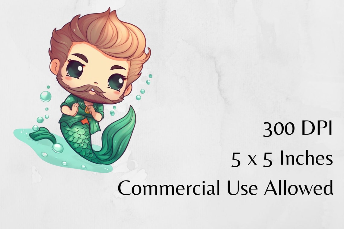Chibi Style Merman Clipart Cute Chibi Clipart Kawaii Clipart Ocean ...