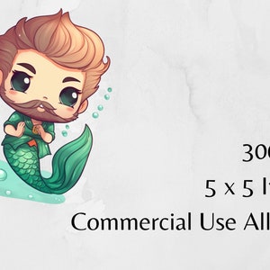 Chibi Style Merman Clipart Cute Chibi Clipart Kawaii Clipart Ocean ...